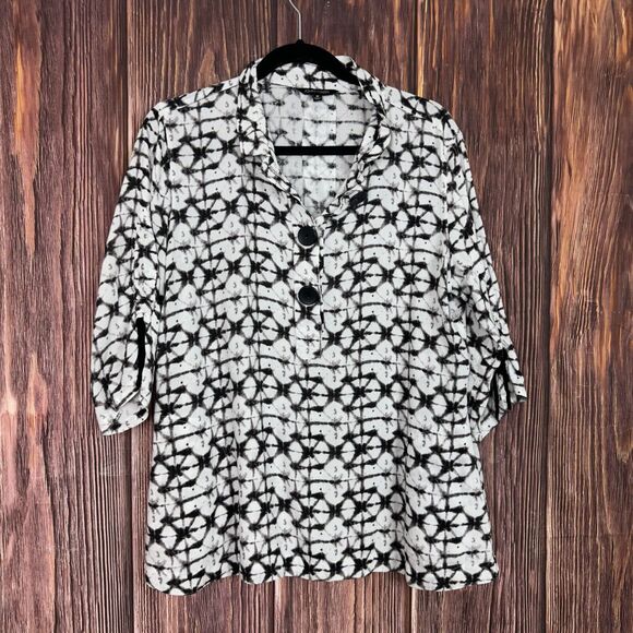 John Mark | Tops | John Mark Womens Batik Popover Blouse Black Size ...